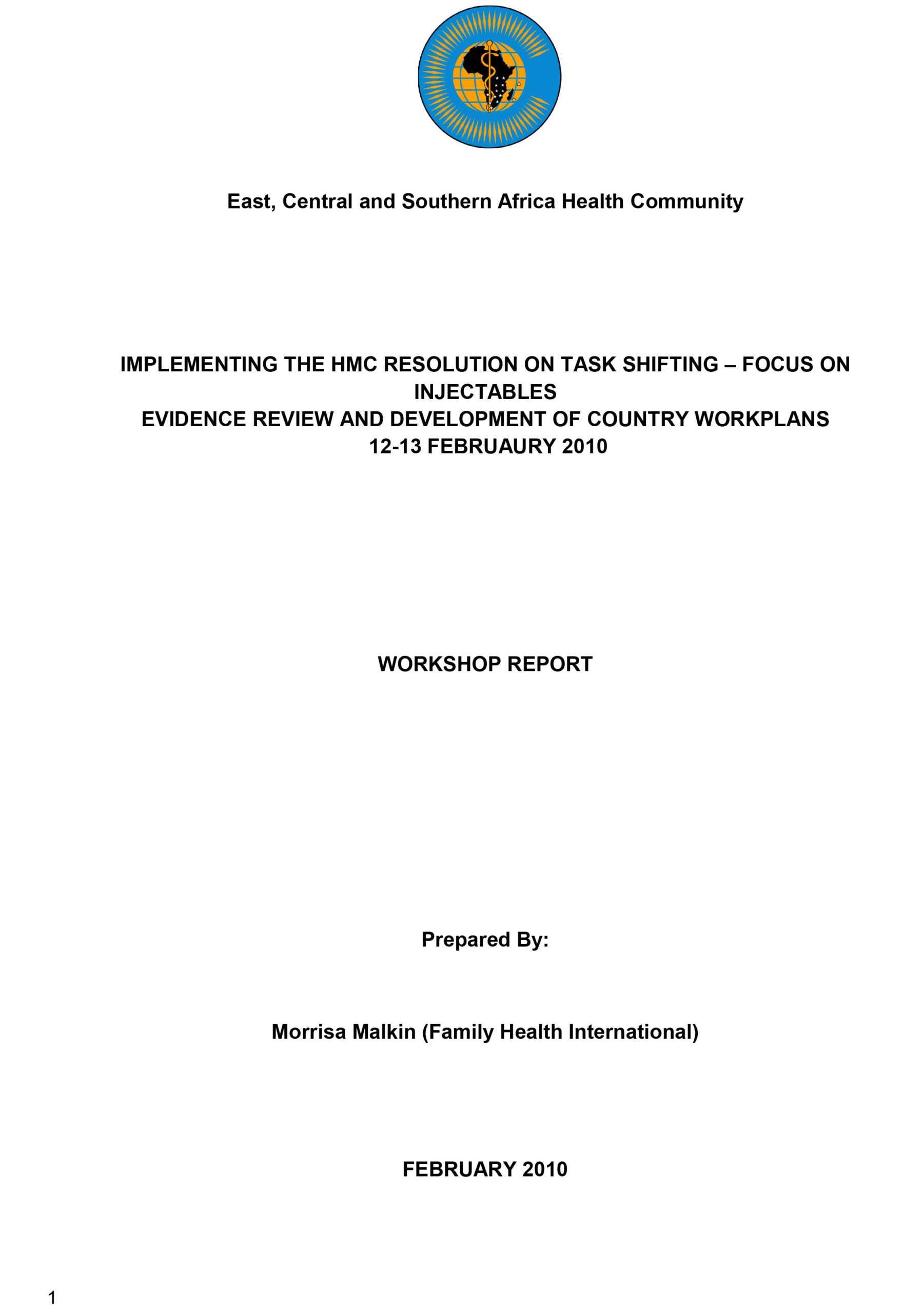 Progress on ECSA – Resolution Task Shifting - ECSA-Health Community